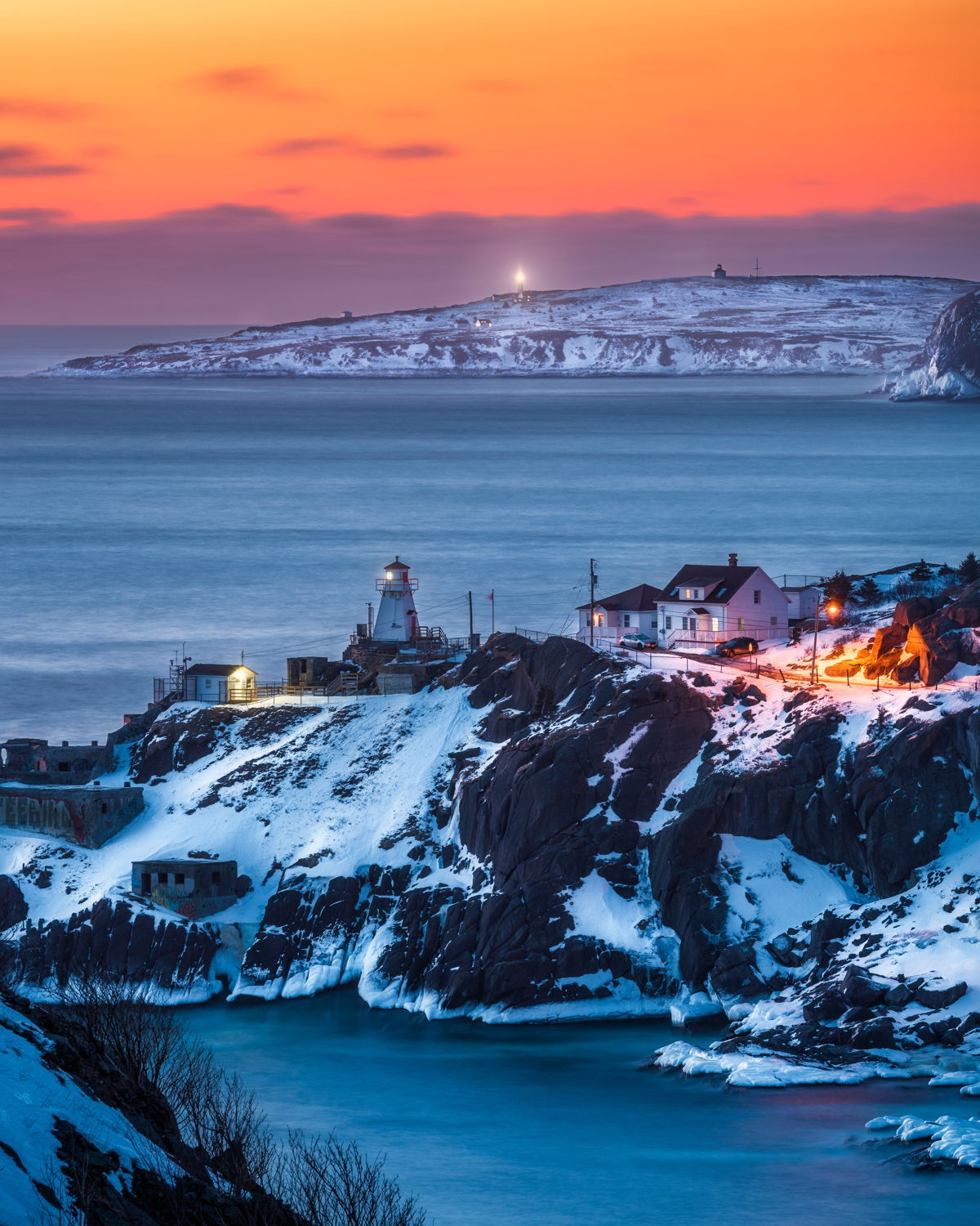 Winter Scene of Two Lighthouses | Gord Follett | MARKET