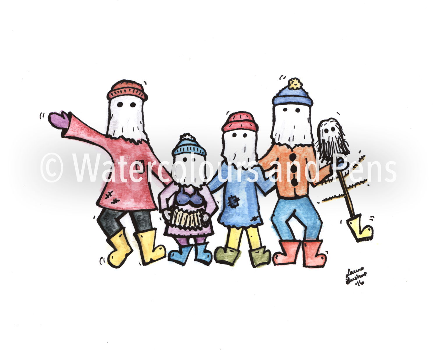 Family of Mummers | Watercolours and Pens | MARKET